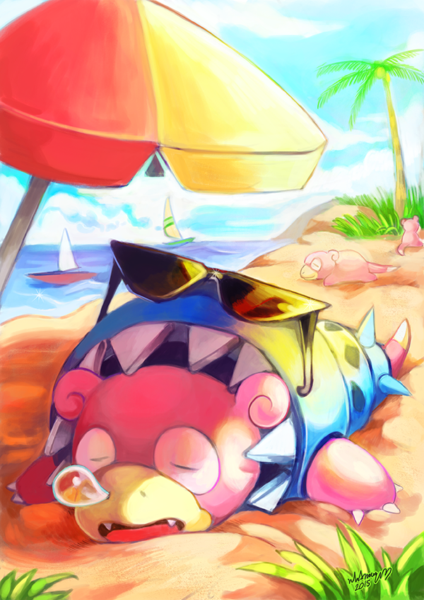 Fanart: How Mega Slowbro spends its time at the beach – Pokémon Blog