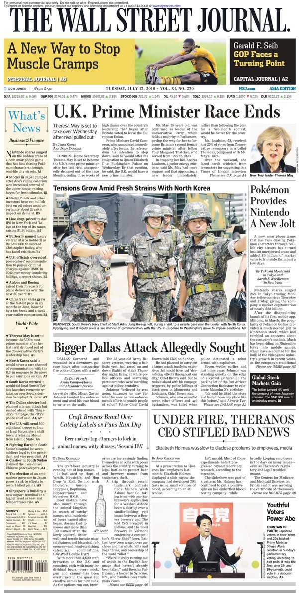 Pokemon GO is on the front page of The Wall Street Journal – Pokémon Blog