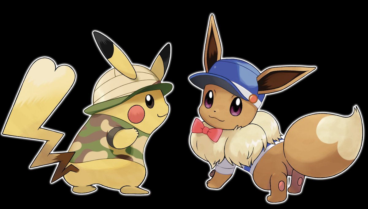 Official artwork for female Pikachu and Eevee wearing costumes in ...