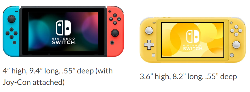 Nintendo Switch Lite dimensions compared to original Nintendo Switch ...