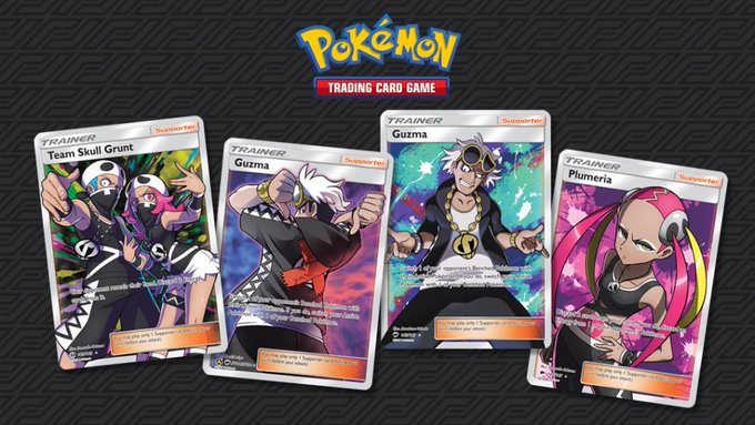Close look at Team Skull Grunt, Plumeria and Guzma Trainer cards from ...