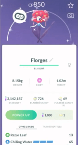 Pokémon GO screenshot of Shiny Florges that knows the Pokémon GO ...